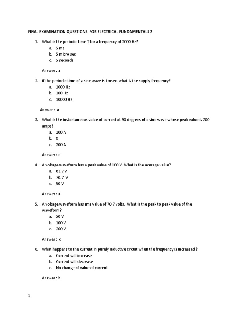 Final Exam Questions - Electrical Fundamentals 2 | PDF | Electric Motor ...