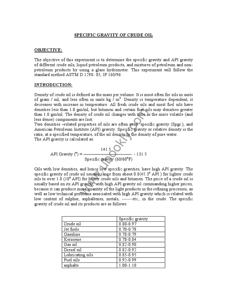 Specific Gravity of Crude Oil | PDF | Density | Hydrocarbons