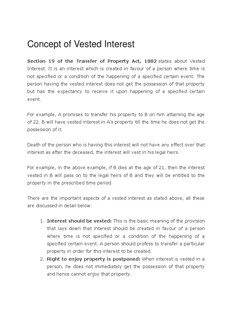 Concept of Vested Interest | PDF | Inheritance | Property