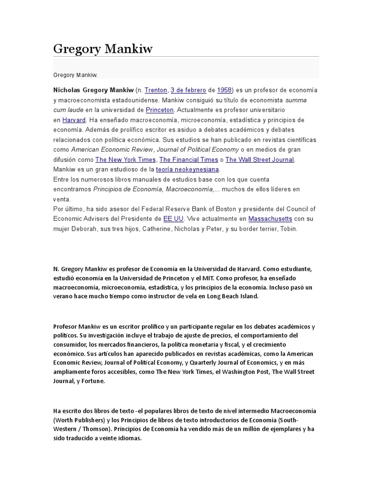 Gregory Mankiw: Economista y Autor en Harvard | PDF | Ciencias ...