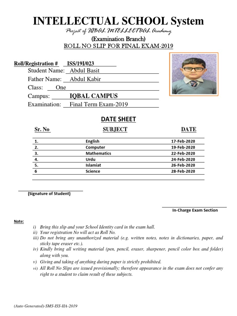 Roll No Slip | PDF