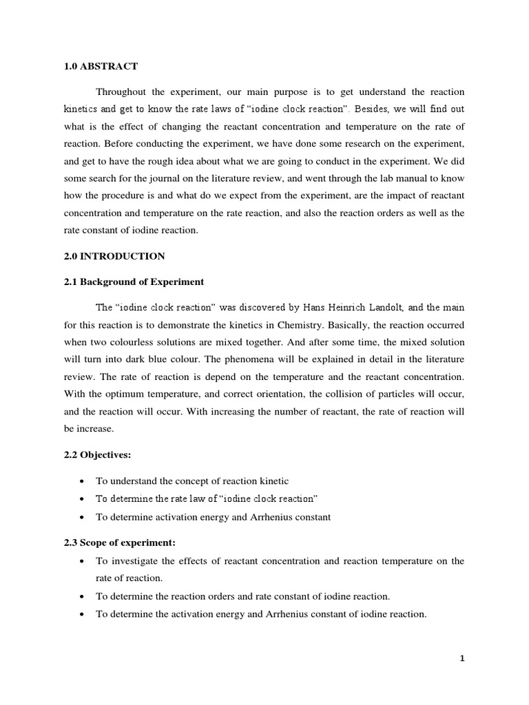 Full Report Exp1 Iodine Reaction | PDF | Reaction Rate Constant ...