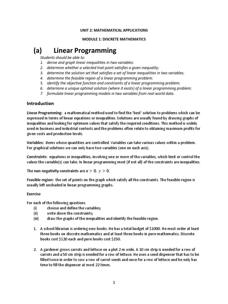 Unit 2 Module 1 Notes - Linear Programming | PDF | Linear Programming ...