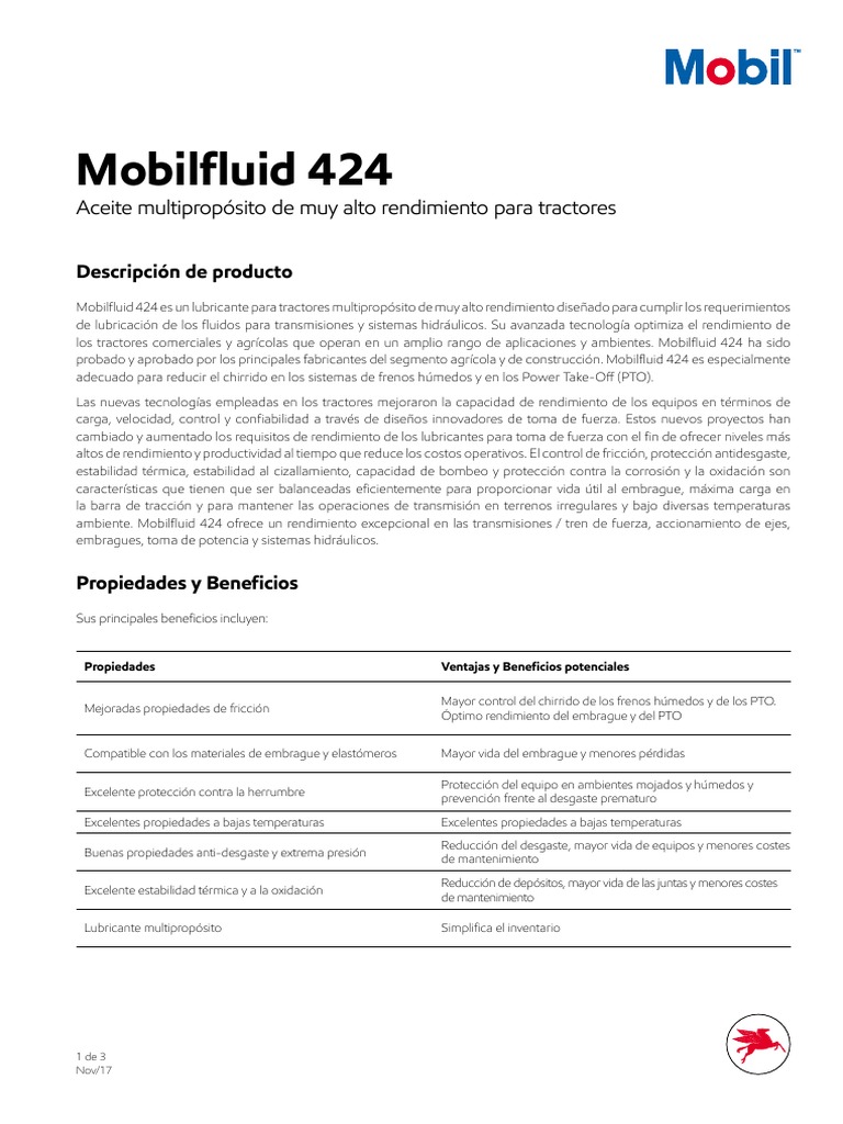 Mobilfluid 424 - Aceite Multipropósito para Tractores PDF | PDF ...