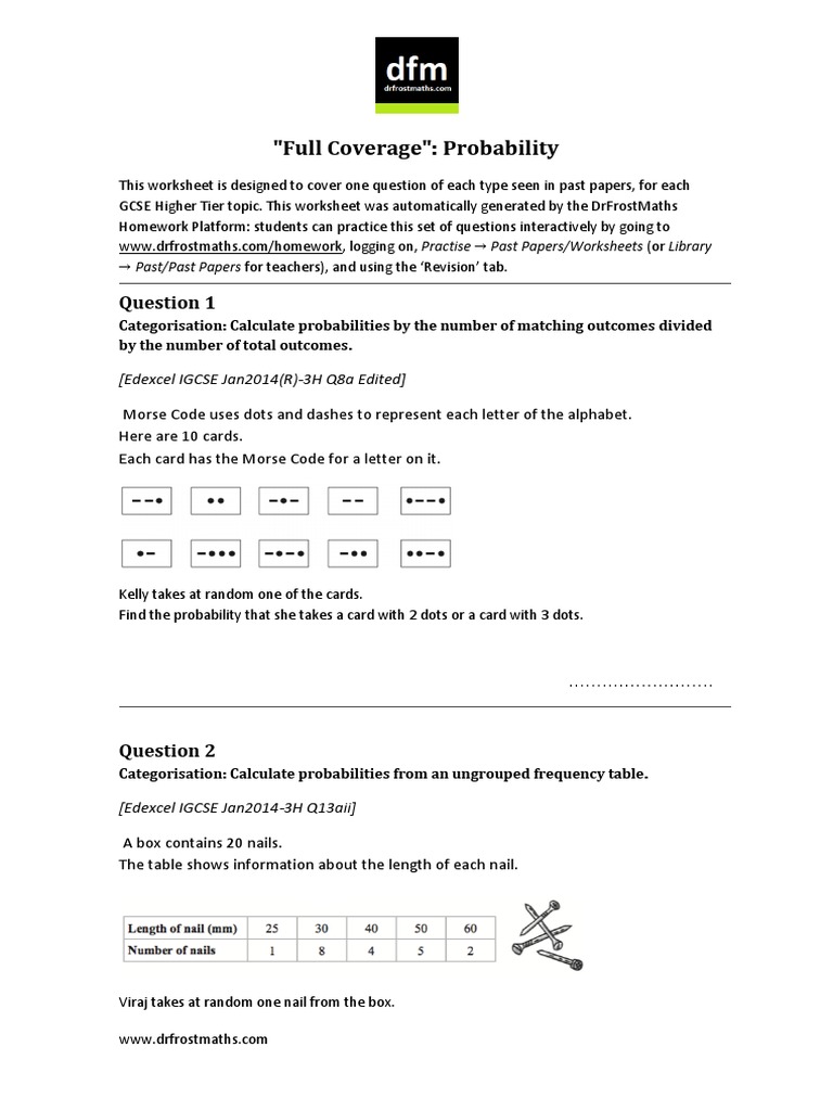 GCSE Probability Practice Worksheet | PDF
