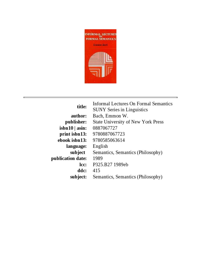 Informal Lectures On Formal Semantics - Emmon W. Bach | PDF | Interpretation (Logic) | Semantics