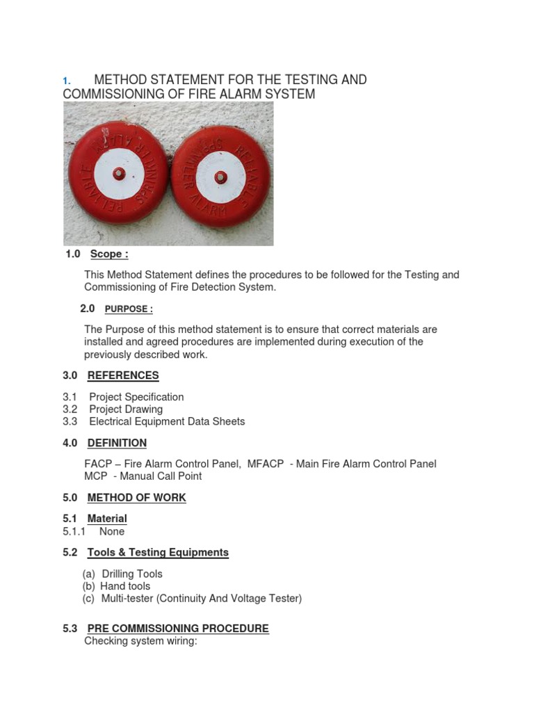 Method Statement For Fire Alarm System | PDF | Volt | Telephone