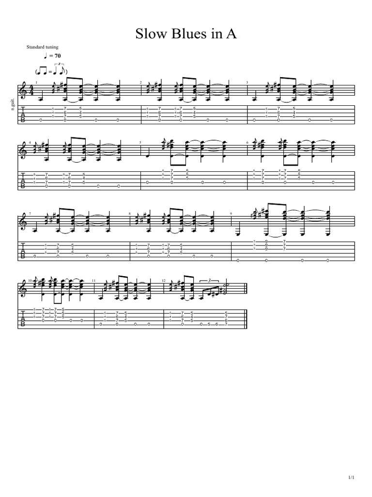 Slow Blues Guitar Tab in A | PDF