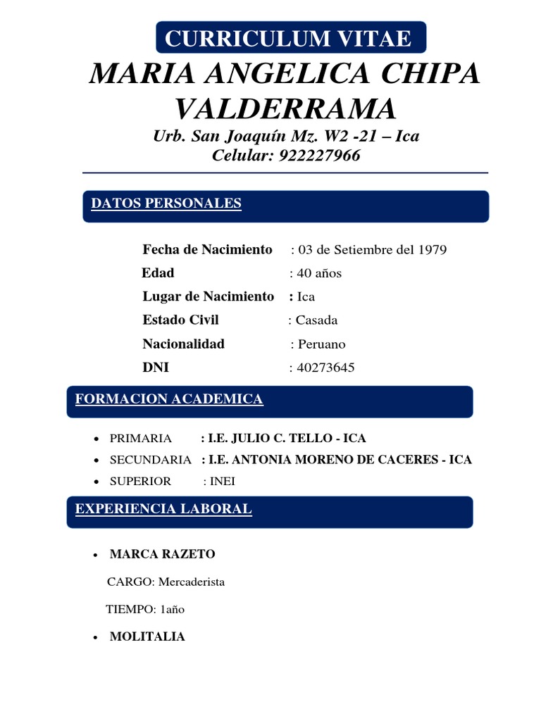 Curriculum Vitae de María Angélica Valderrama | PDF