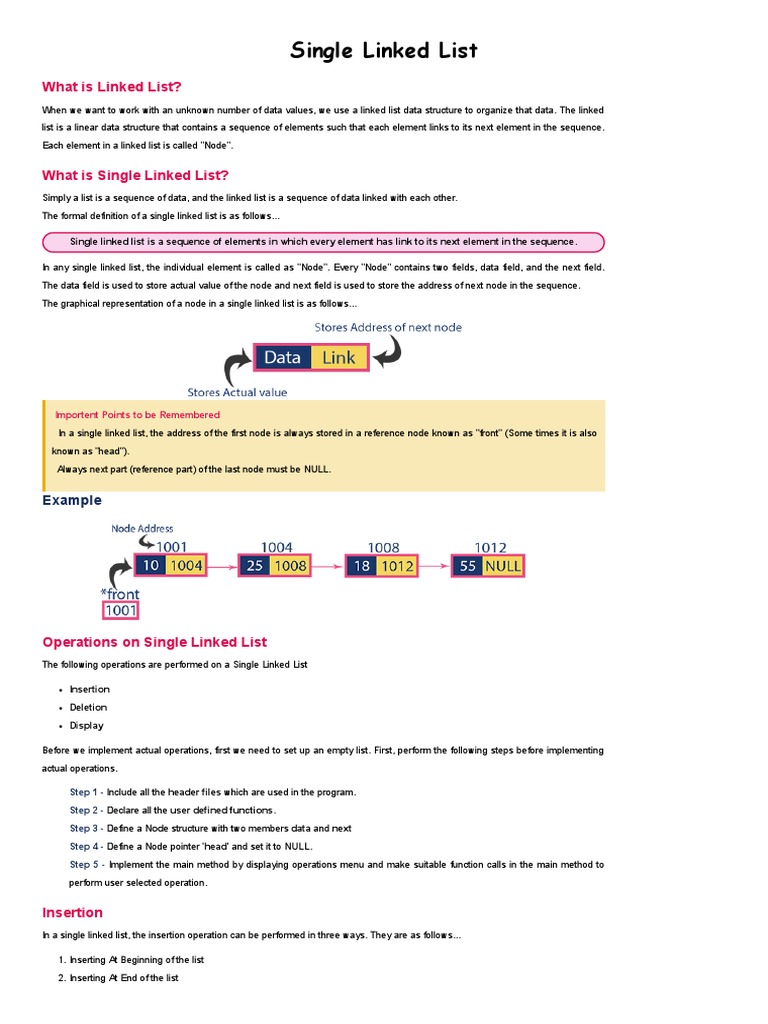Single Linked List With An Example | PDF | Algorithms And Data ...