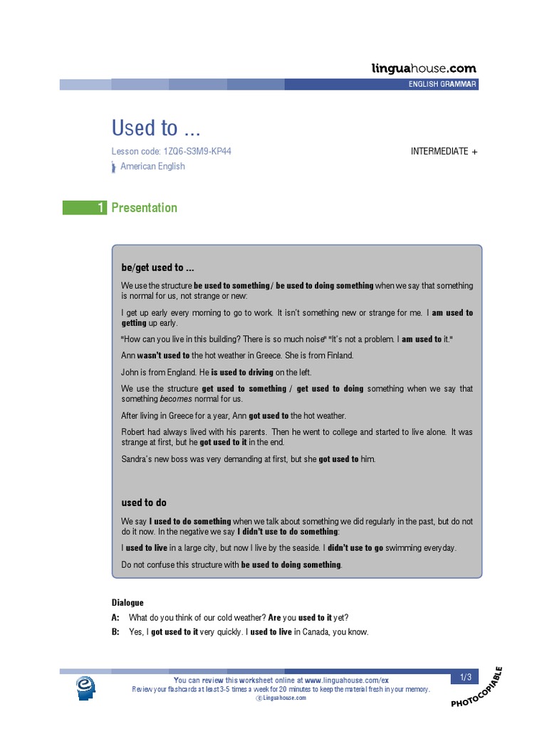 Used To Do Vs Be Get Used To Doing | PDF | Linguistics | Syntax