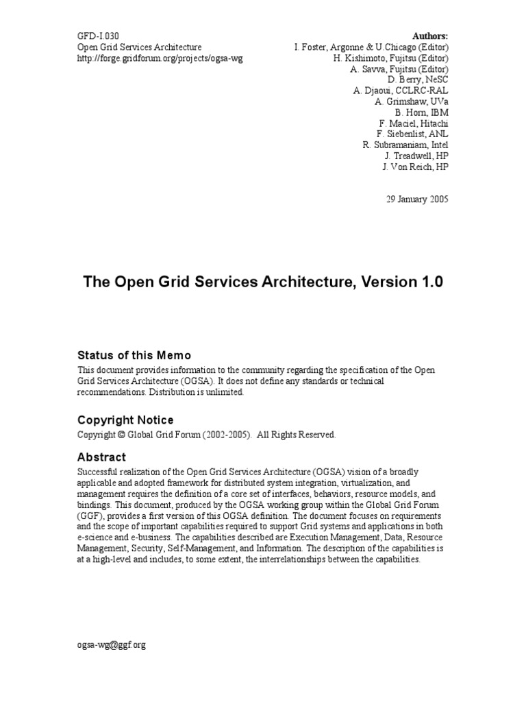 The Open Grid Services Architecture Pdf Grid Computing Quality Of