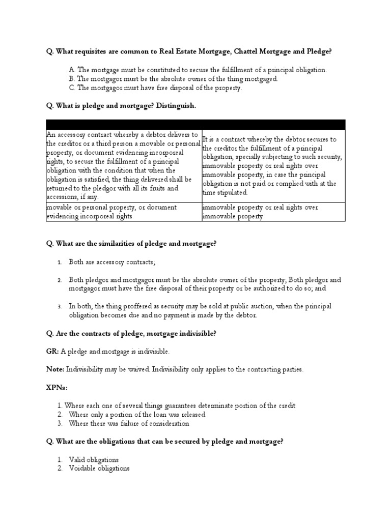 Differences Between Pledge and Mortgage | PDF | Mortgage Law | Foreclosure