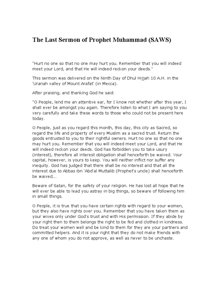 The Last Sermon of Prophet Muhammad | PDF | Muhammad | Muslim