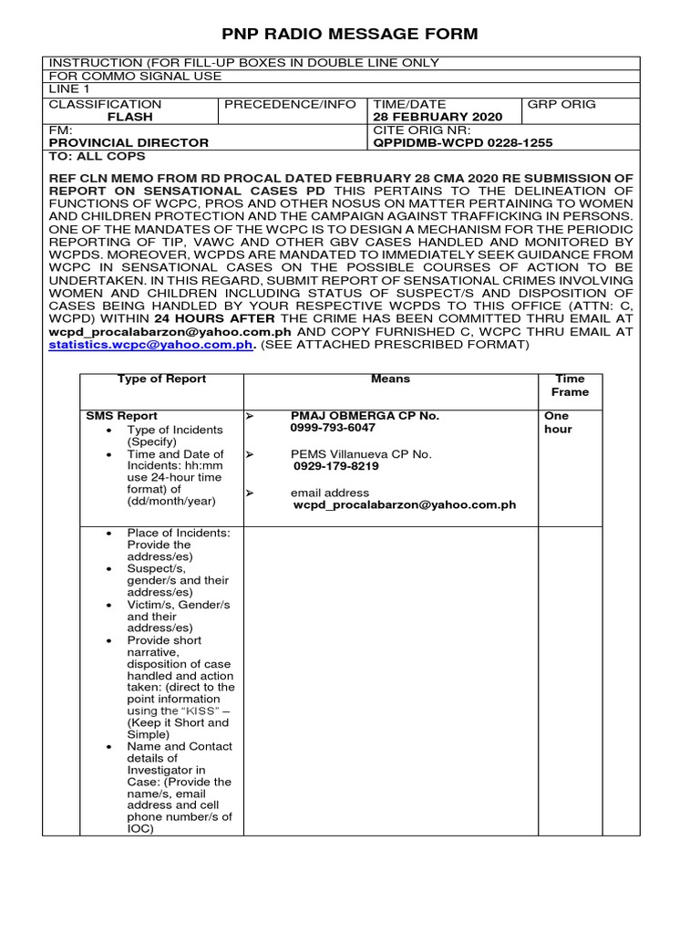 Radio Message Form - Feb 28, 2020 | PDF | National Security | Social ...