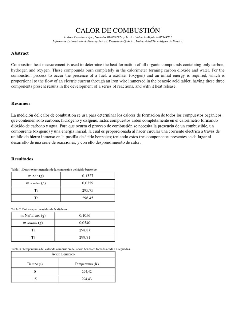 Calor de Combustión | PDF | Combustión | Entalpía