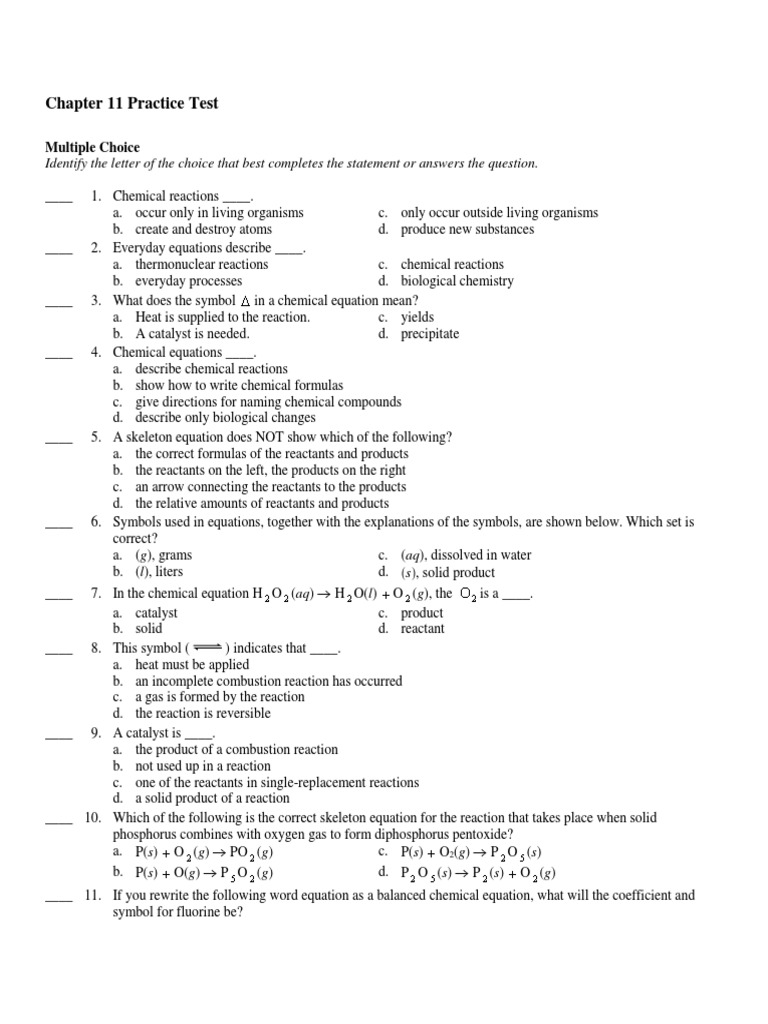 Chapter - 11 - Practice - Test - CHEMICAL REACTION | PDF | Chemical ...