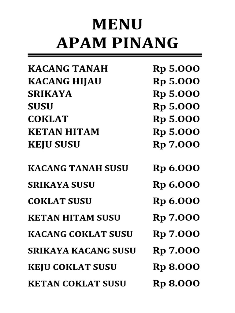 Menu Apam Pinang | PDF