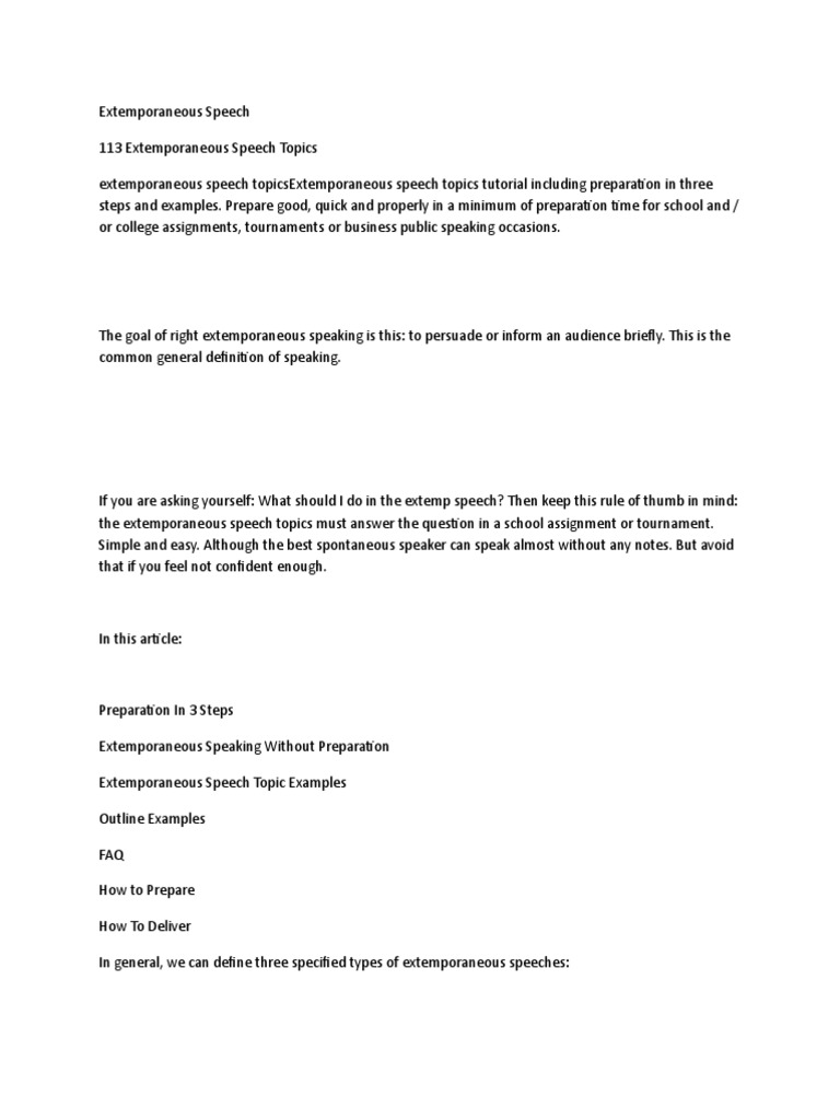 Extemporaneous Speech | PDF | Public Speaking | Question