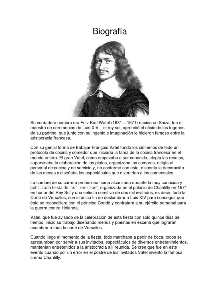 Biografía de François Vatel, el gran chef | PDF