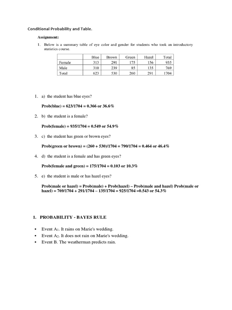 Conditional Probability and Table | PDF | Confidence Interval ...