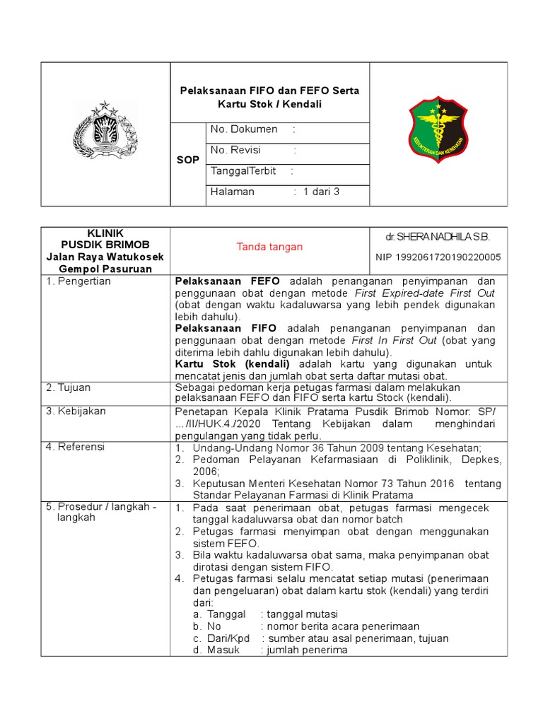 3.2.2.5. SOP Pelaksanaan FIFO Dan FEFO Serta Kartu Stok-Vanda | PDF ...