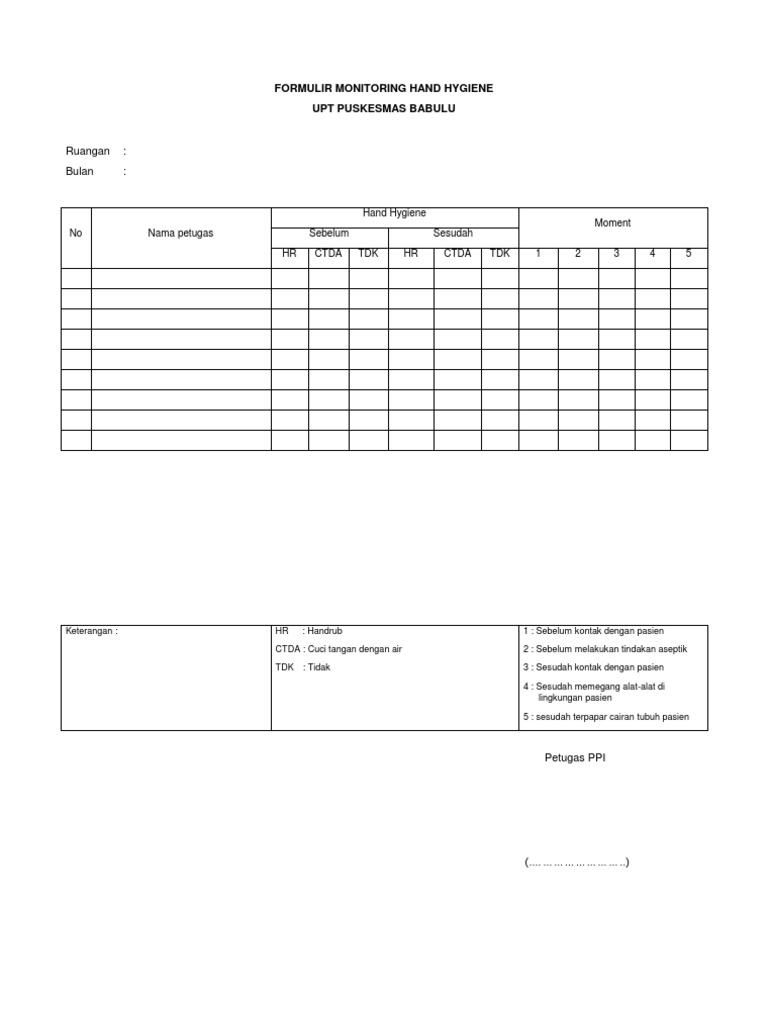 Formulir Monitoring Hand Hygiene | PDF
