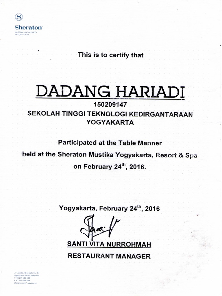 Sertifikat Table Manner | PDF