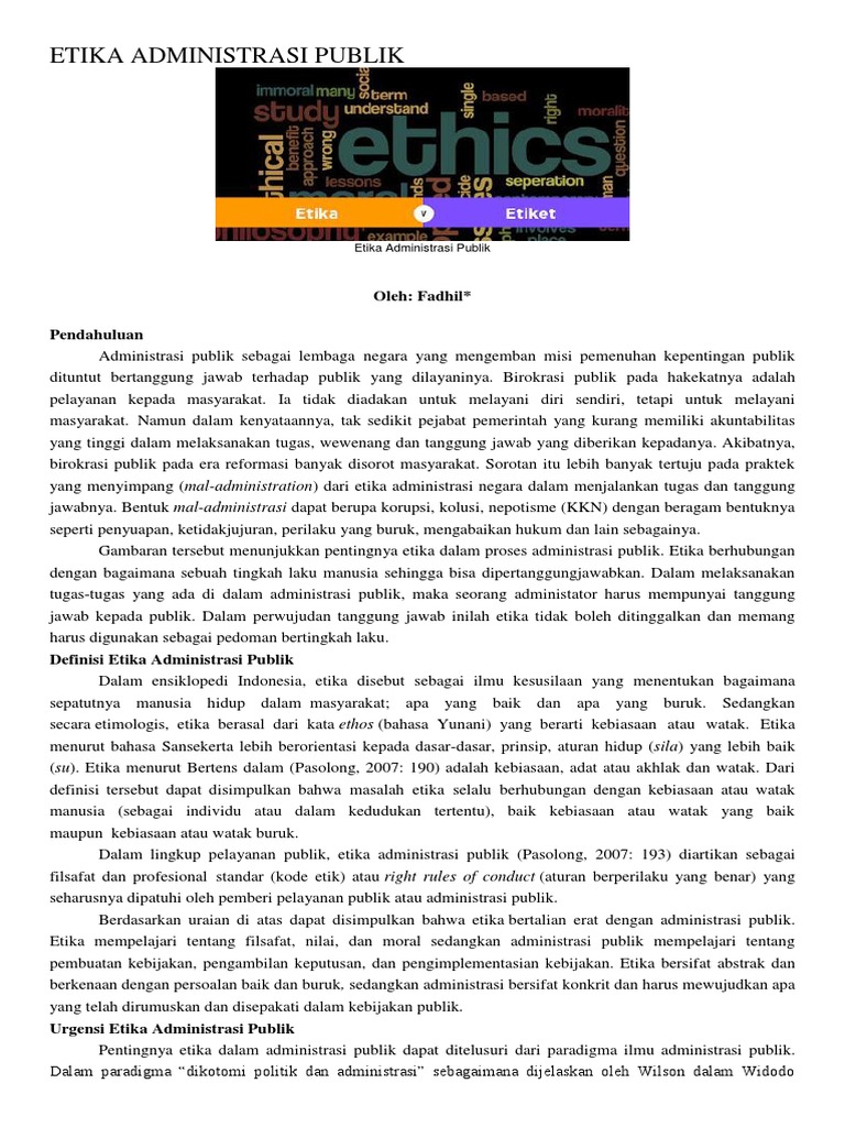 Etika Administrasi Publik | PDF | Karier & Perkembangan
