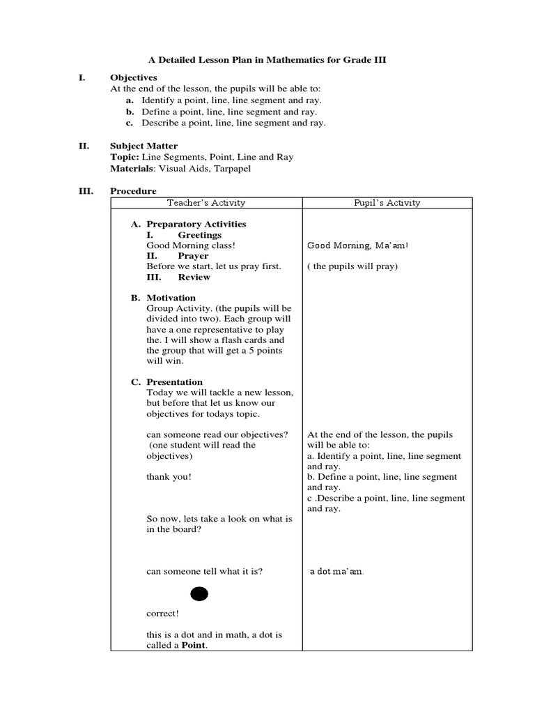 Grade III Math Lesson Plan: Lines & Points | PDF | Lesson Plan ...