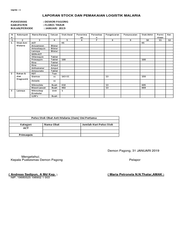 Laporan Stock & Pemakaian Logistik Malaria | PDF