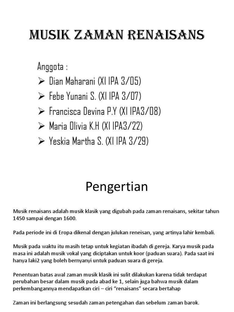 Musik Zaman Renaisans | PDF