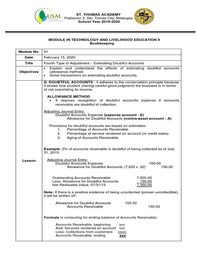 Tle Module | PDF | Bad Debt | Debits And Credits