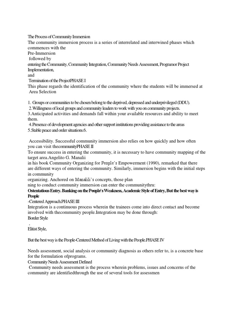 The Process of Community Immersion | PDF