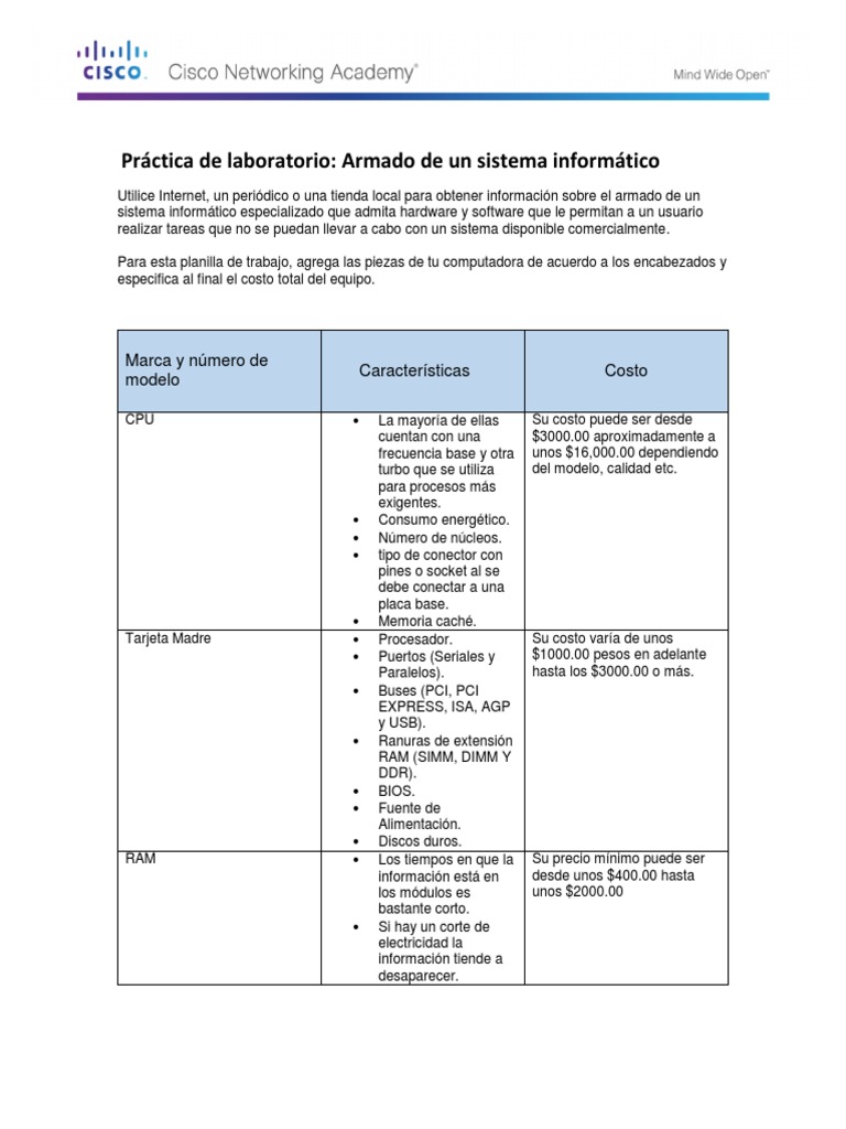 Práctica de Laboratorio-Armado de Un Sistema Informático | PDF | Memoria de acceso aleatorio ...