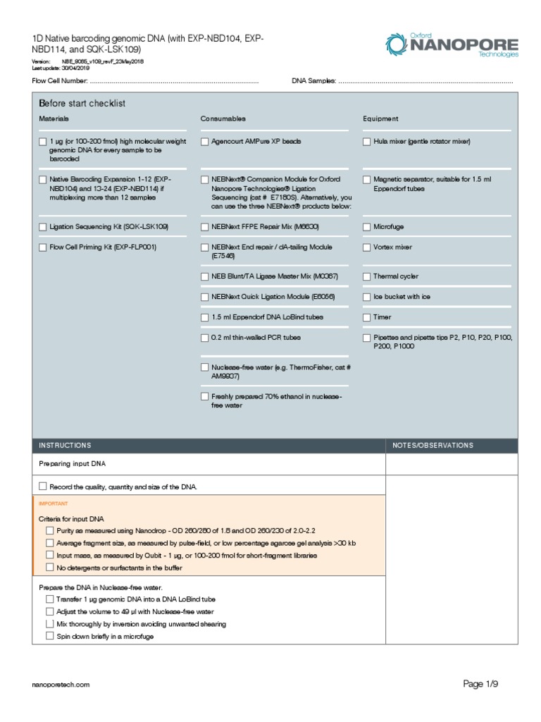 1D Native Barcoding Genomic DNA (With EXP-NBD104, EXP-NBD114, and SQK ...
