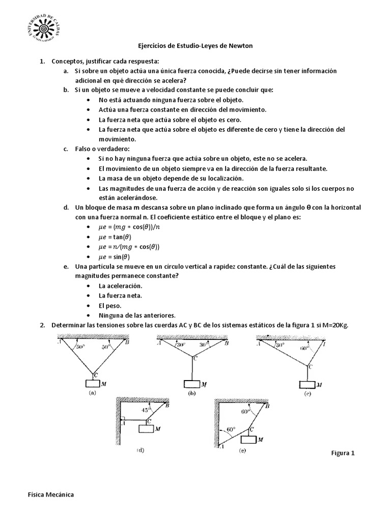 Taller de Estudio Leyes de Newton | PDF | Fuerza | Las leyes del ...