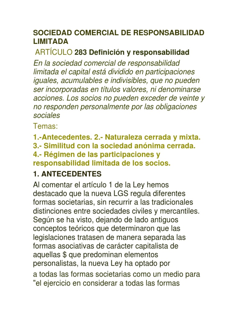 SOCIEDAD COMERCIAL DE RESPONSABILIDAD LIMITAD Parte 1 | PDF | Sociedad de responsabilidad ...