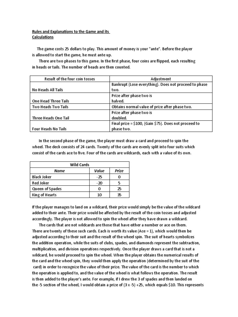Rules and Explanations To The Game and Its Calculations | PDF ...