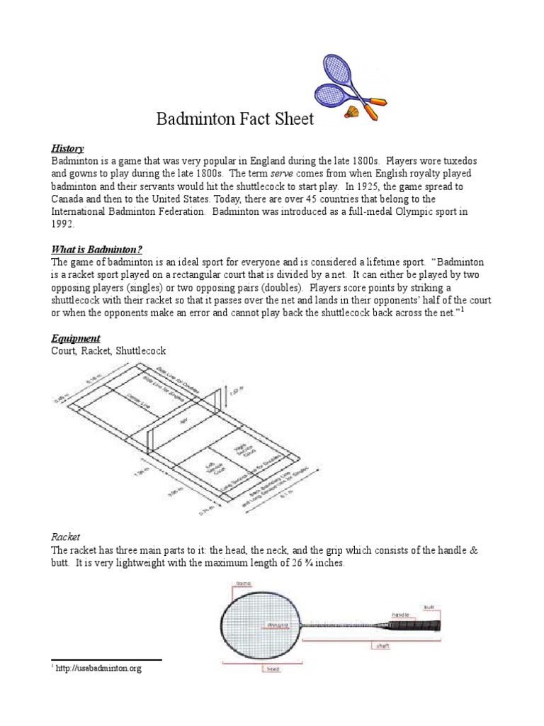Badminton Fact Sheet-1 | PDF | Ball Games | Games Of Physical Skill