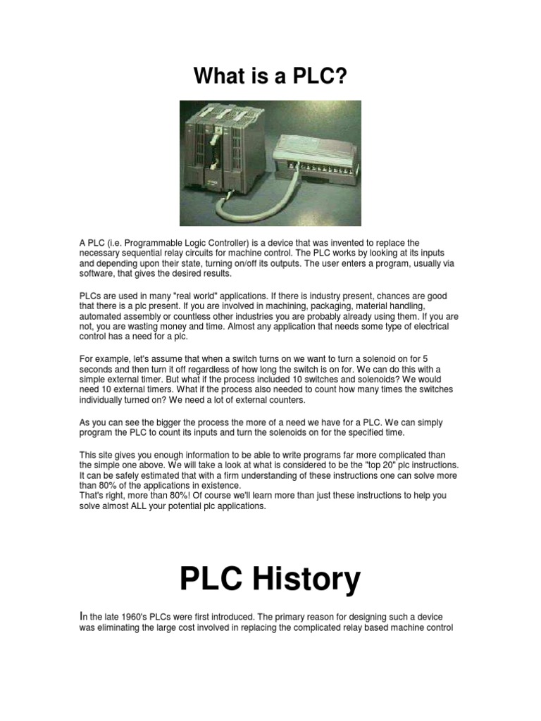 PLC History: What Is A PLC? | Download Free PDF | Programmable Logic ...