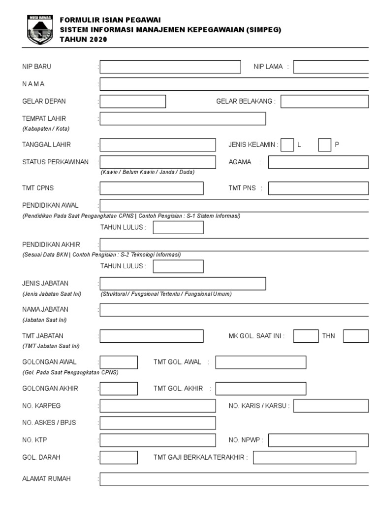 Formulir Isian Simpeg | PDF