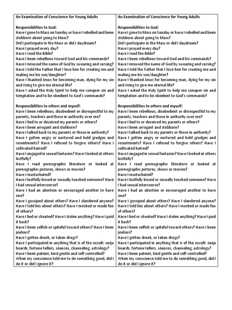 An Examination of Conscience For Young Adults | PDF | Eternal Life ...