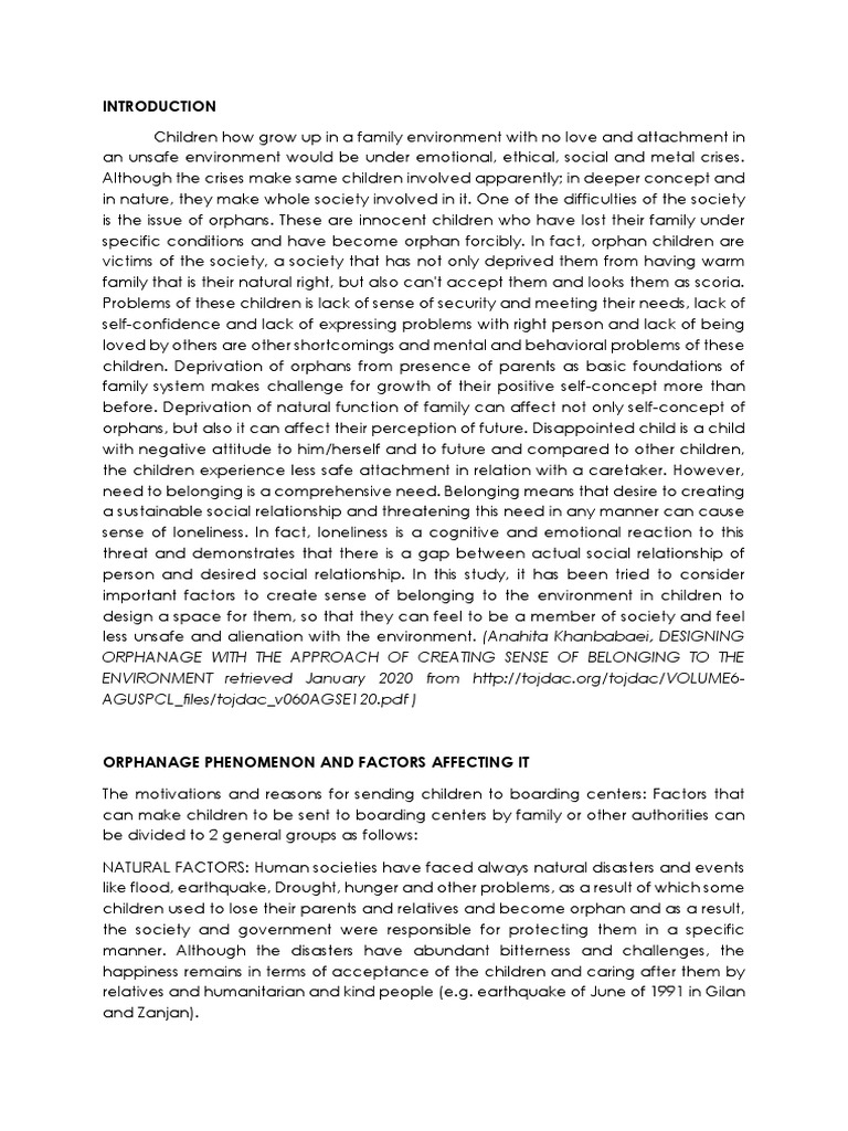 Designing an Orphanage to Promote a Sense of Belonging and Address the ...