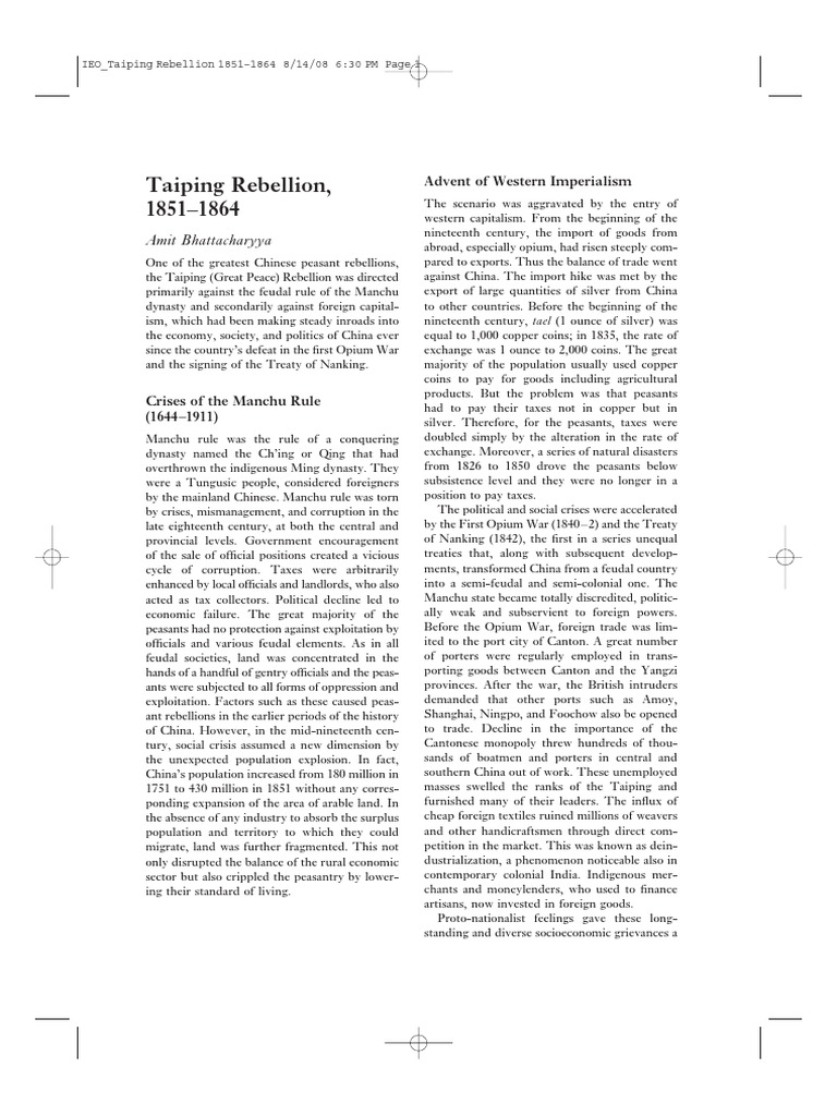 The Taiping Rebellion: A Peasant Uprising Against Manchu Rule and ...