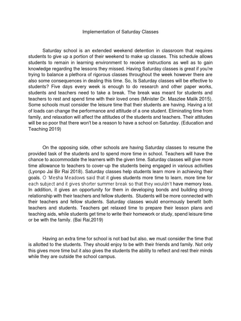 Implementation of Saturday Classes | PDF | Lesson Plan | Teachers