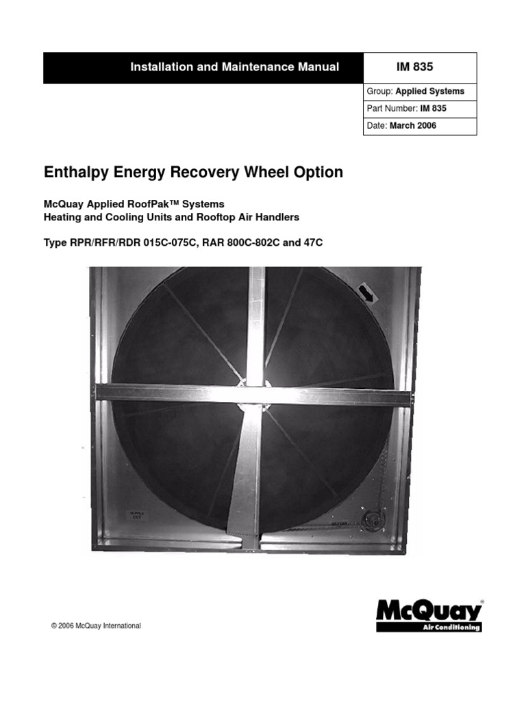 Enthalpy Energy Recovery Wheel Option: Installation and Maintenance ...