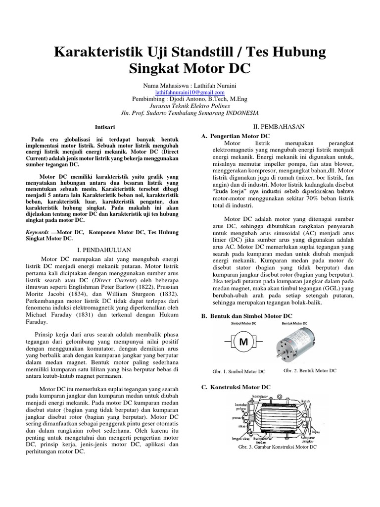 Karakteristik Uji Standstill Atau Tes Hubung Singkat Motor DC ...