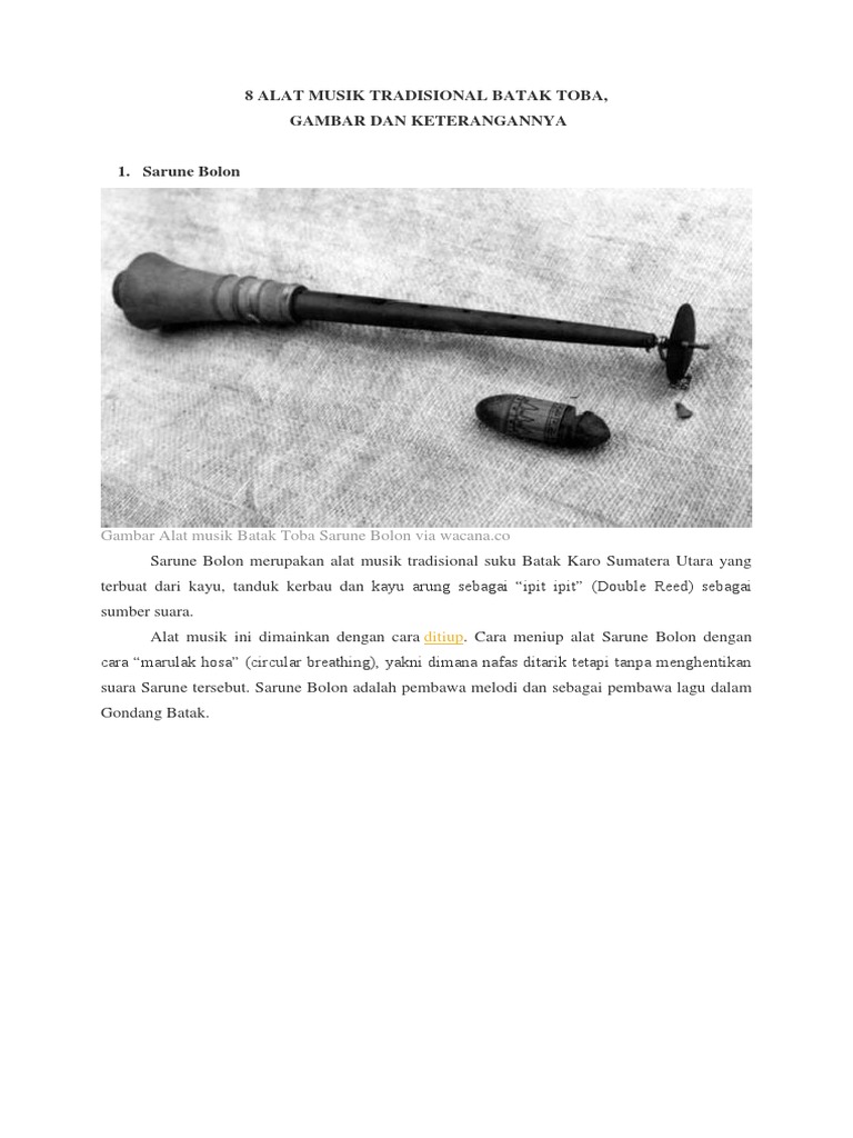 Alat Musik Tradisional Batak Toba | PDF