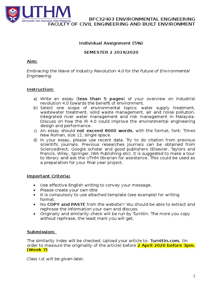 Individual Assignment BFC 32403 Sem 2 20192020 | PDF | Conservation Biology | Municipal Solid Waste